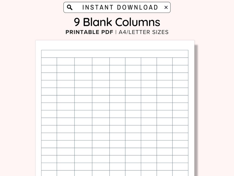9 Blank Columns Chart Text Input Print and Write PDF Digital Download ...