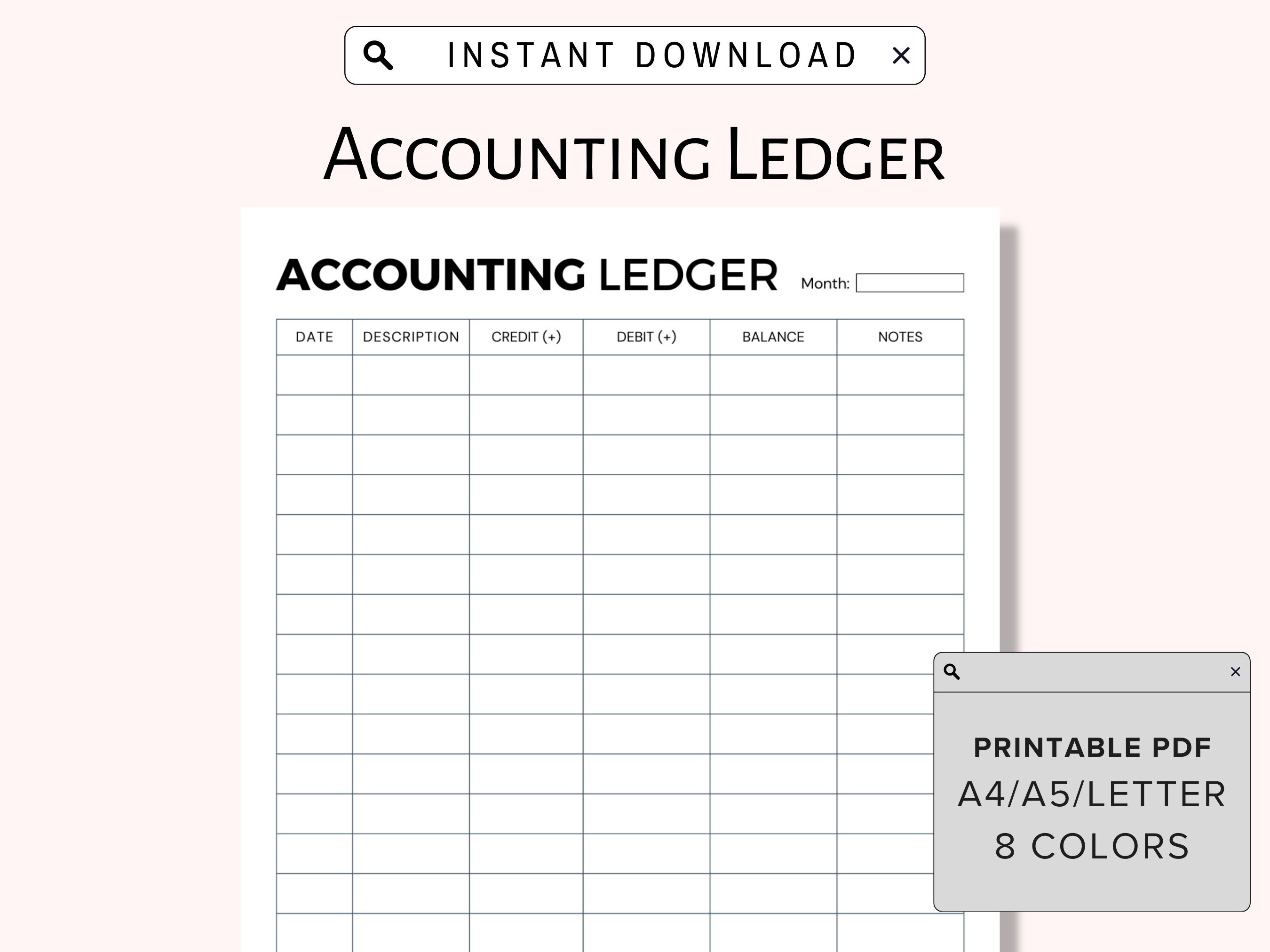 Accounting Ledger Printable, Small Business Bookkeeping, Log for Credit ...