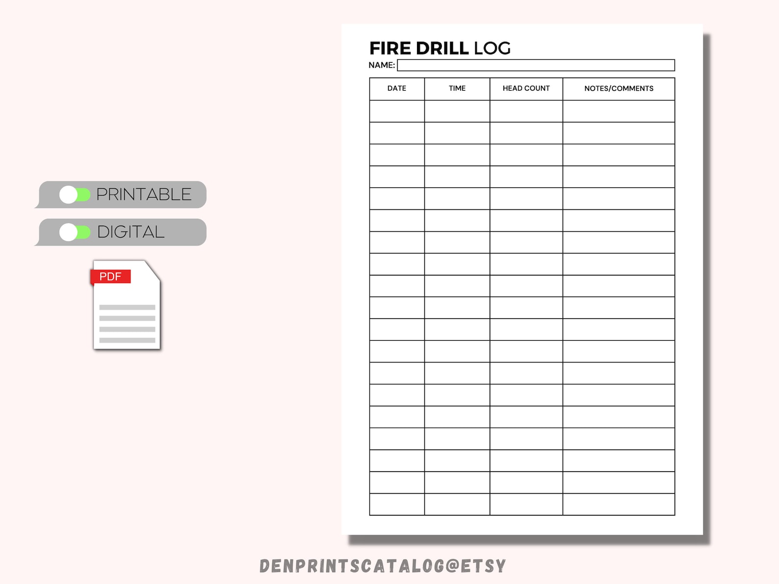 Business Fire Drill Log Printable, Organization, Fire Drill Practice ...