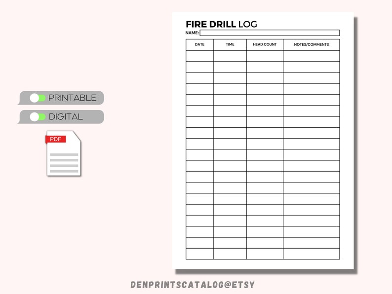Business Fire Drill Log Printable, Organization, Fire Drill Practice ...