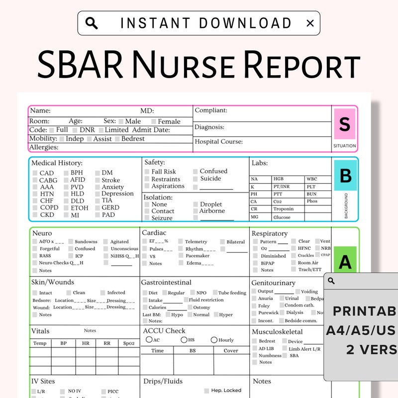 Sbar Nurse Report Sheet - Etsy