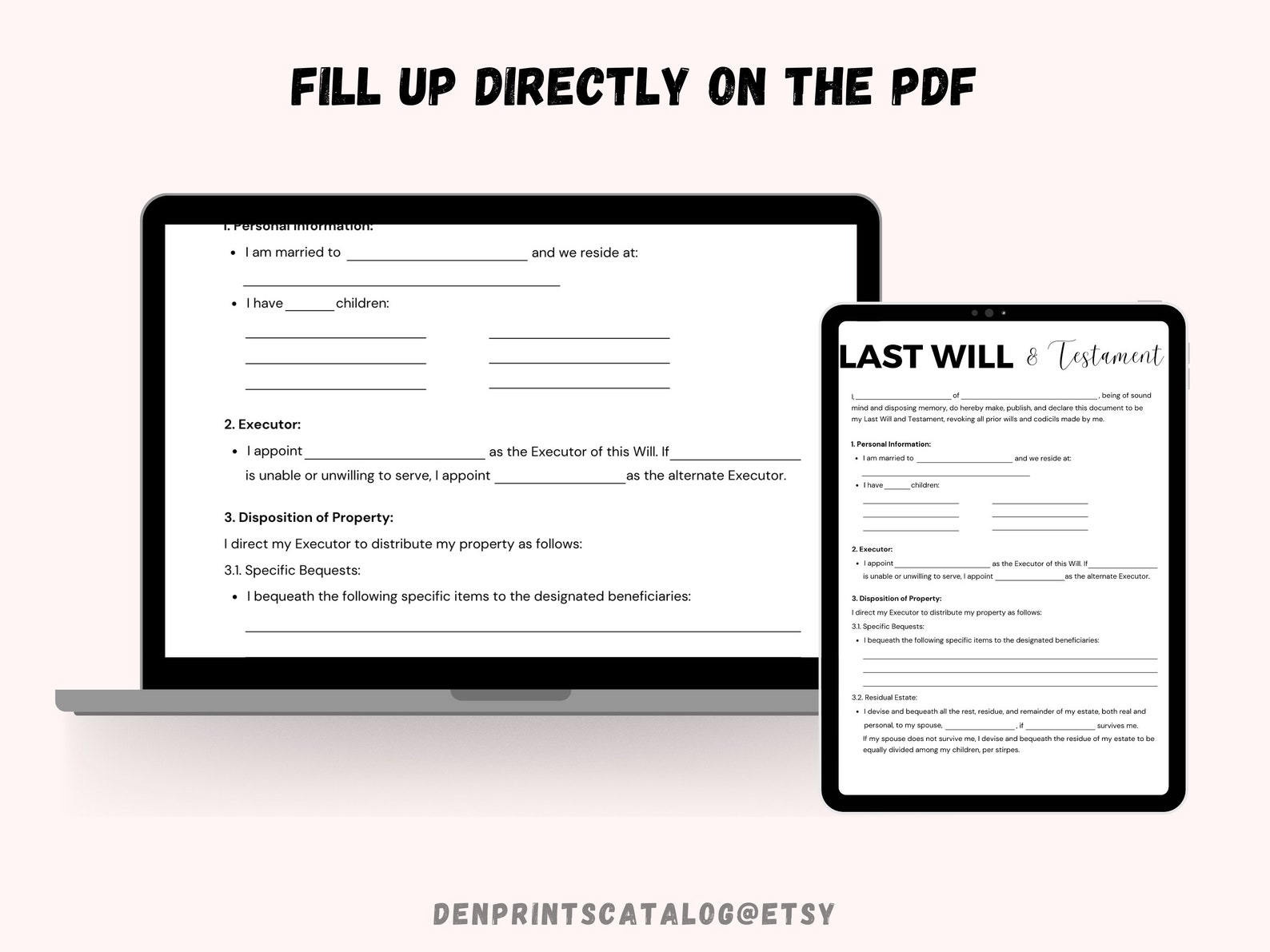 Fillable PDF Simple Living Will and Testament Form Editable Instant ...