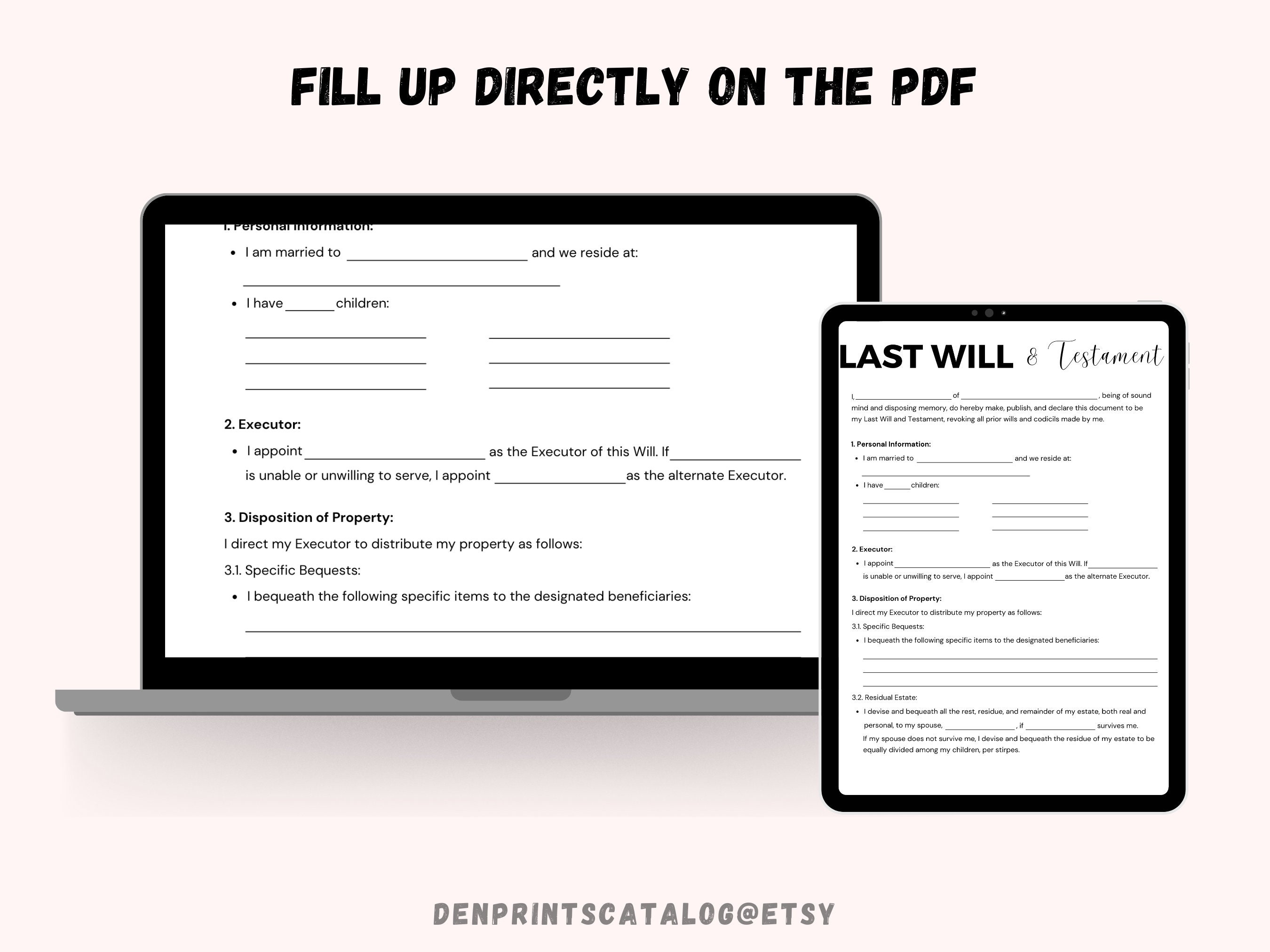 Fillable PDF Simple Living Will and Testament Form Editable Instant ...