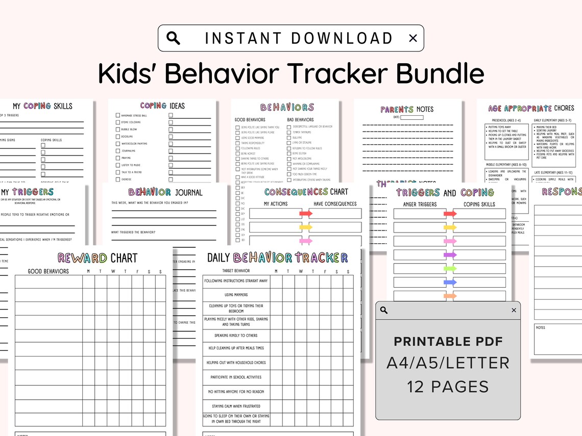 Kids Behavior Tracker Bundle for Kids, Actions Consequence Chart ...
