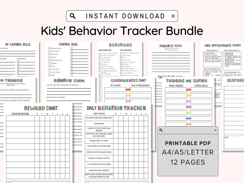 Kids Behavior Tracker Bundle for Kids, Actions Consequence Chart ...