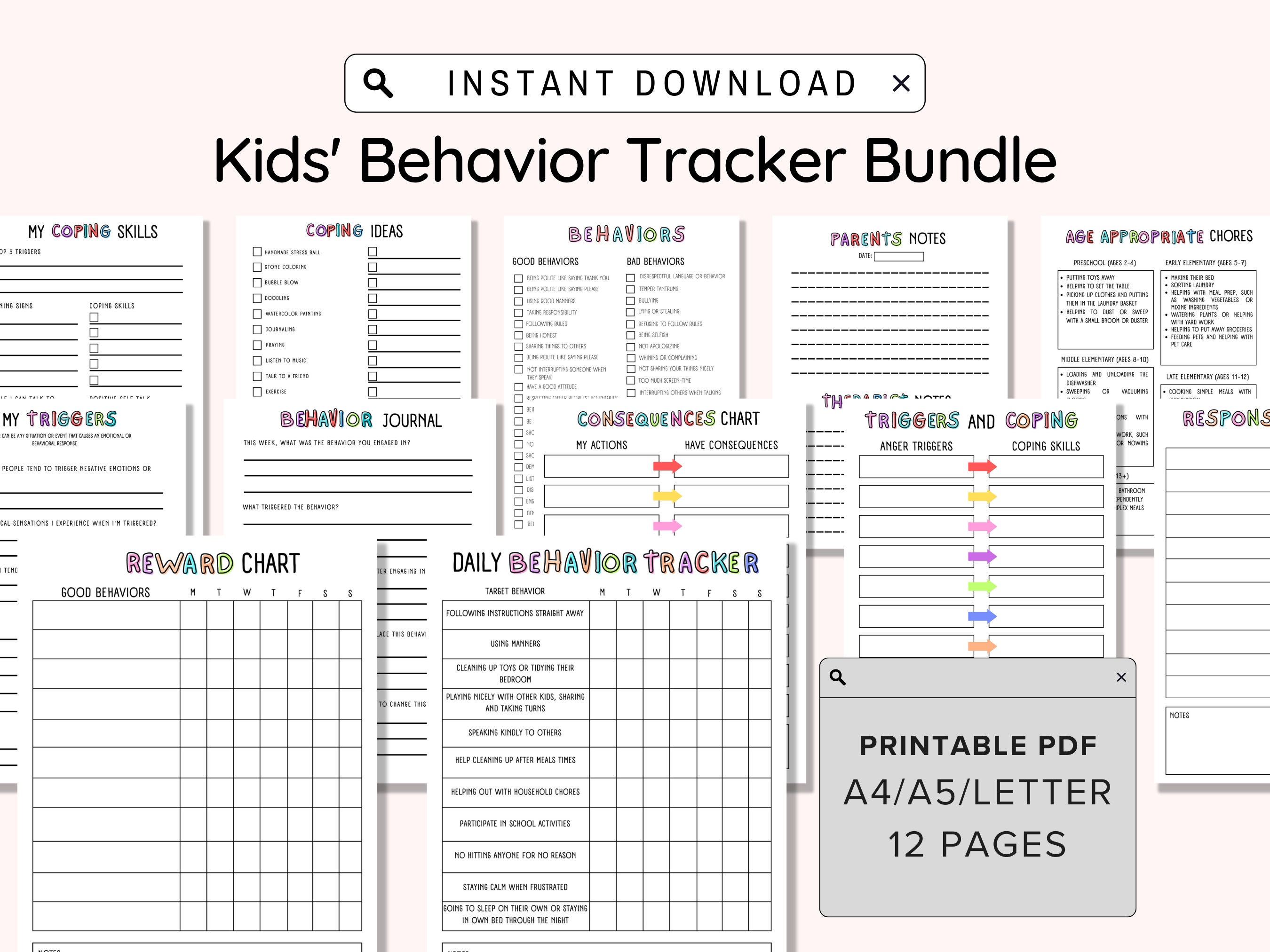 Kids Behavior Tracker Bundle for Kids, Actions Consequence Chart ...