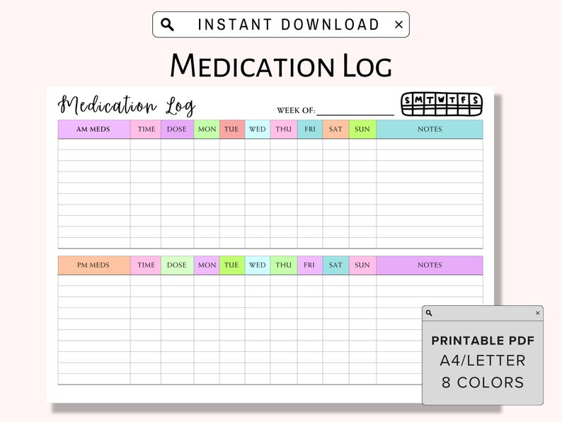 Minimalist Medication Tracker Printable, Medication Log, Medication ...