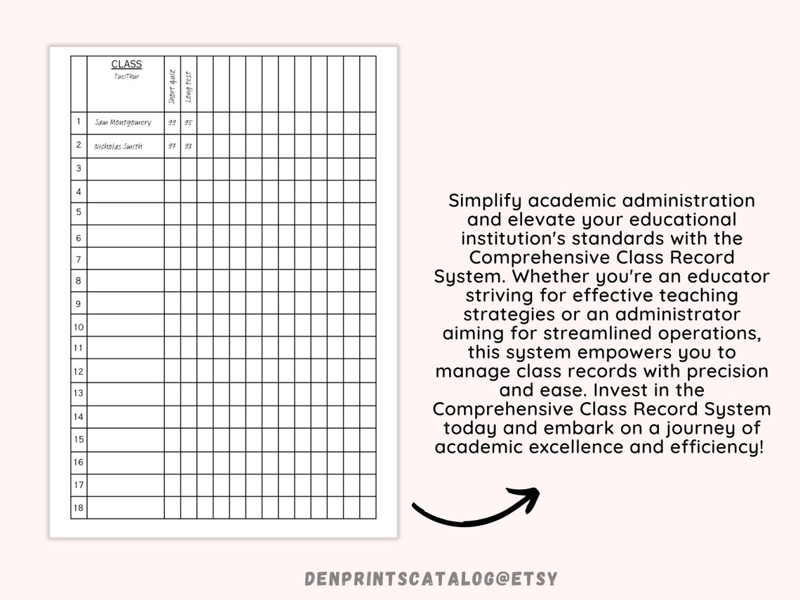 Printable Class Record, Gradebook Template, Teacher Grade Book ...