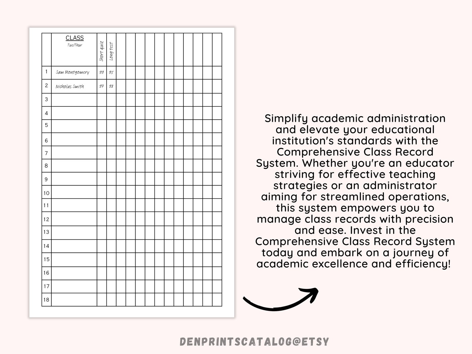 Printable Class Record, Gradebook Template, Teacher Grade Book ...