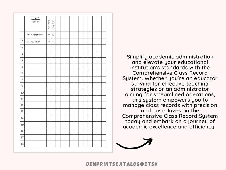 Printable Class Record, Gradebook Template, Teacher Grade Book ...