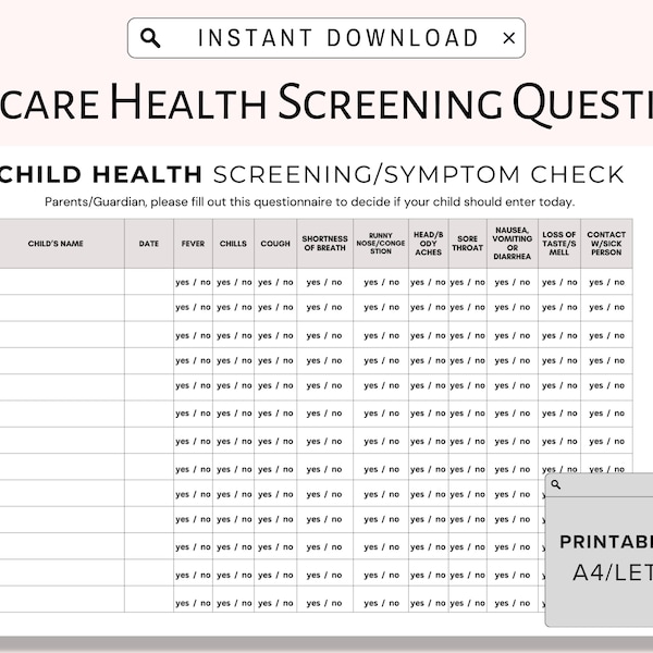 Child Check in Sheets - Etsy