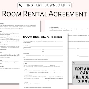 Fillable PDF Room Rental Agreement Printable Template Editable in Canva ...
