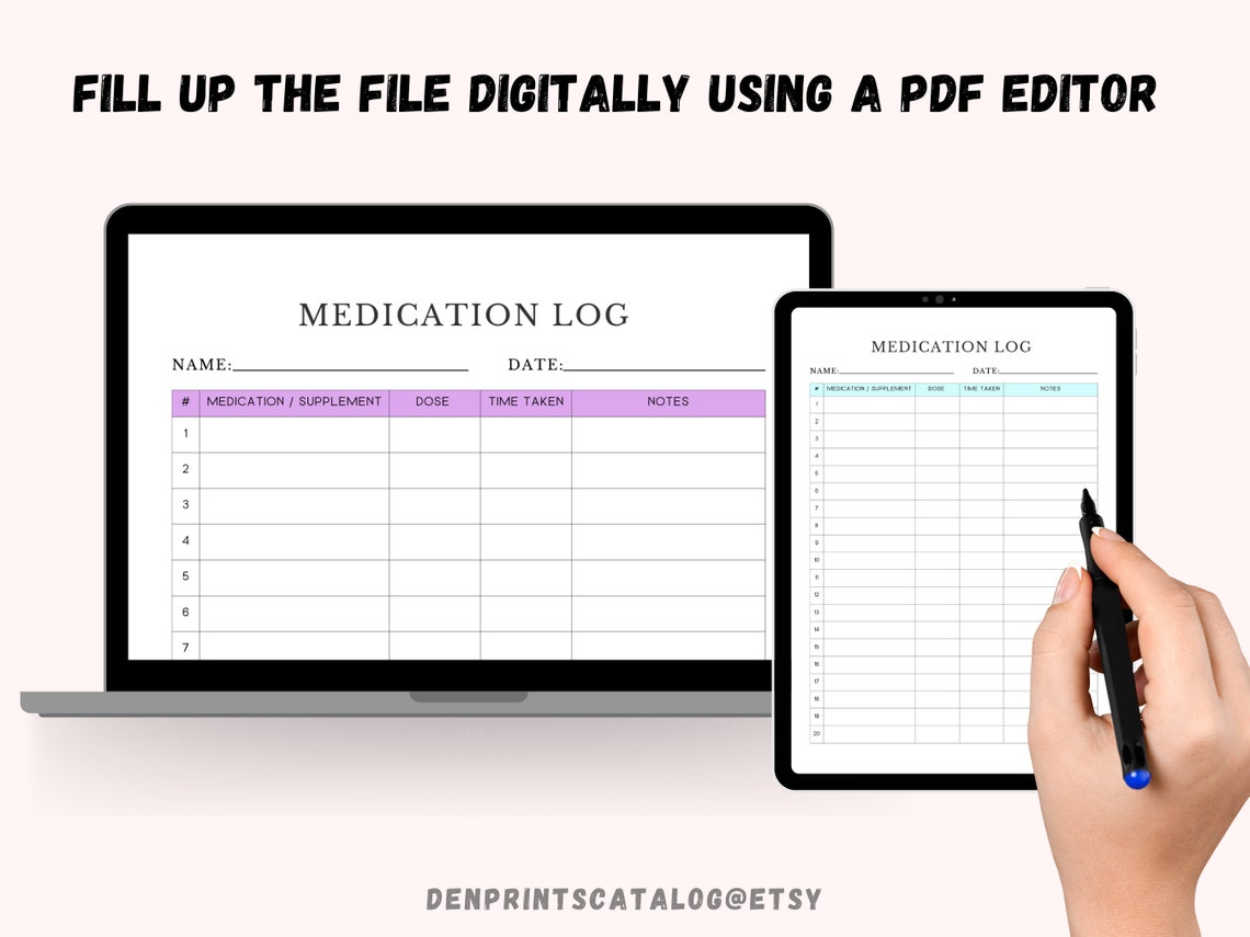 Printable Medication Log, Ready to Print Medication Log Chart, Post ...