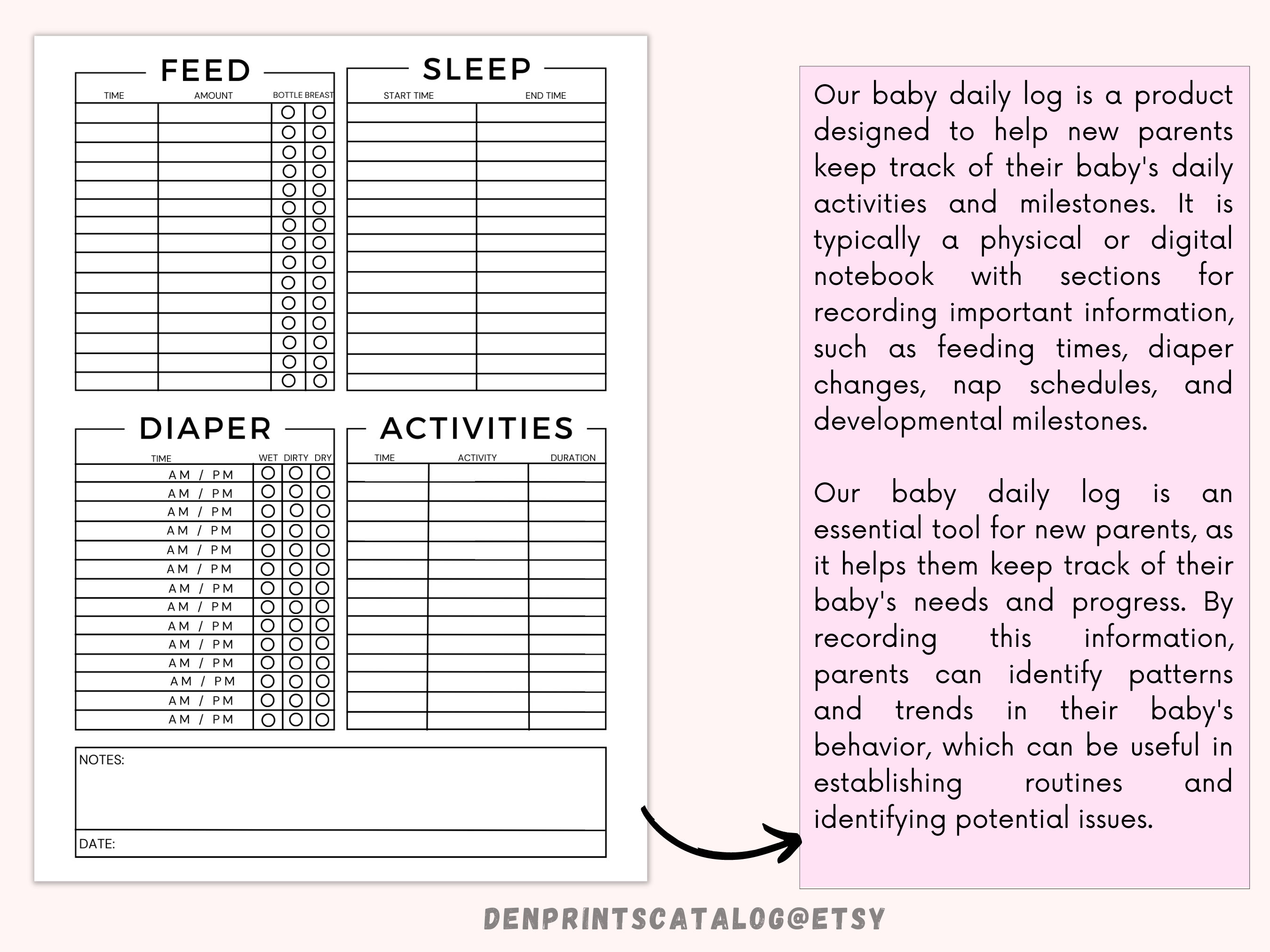 Baby Daily Log, Infant Daily Log, Baby Care Journal, Infant Activity ...
