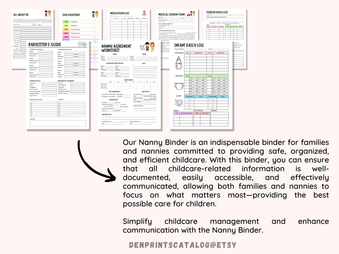 Nanny Binder Printable, Nanny Agreement, Nanny Planner, Nanny Notes ...