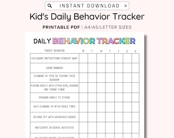 Daily Behavior Chart for Kids Printable, Good Behavior Tracking ...