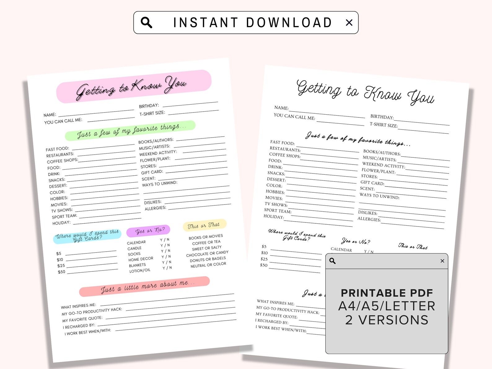 Getting to Know You Printable, Coworker Questions, All About Me Survey ...