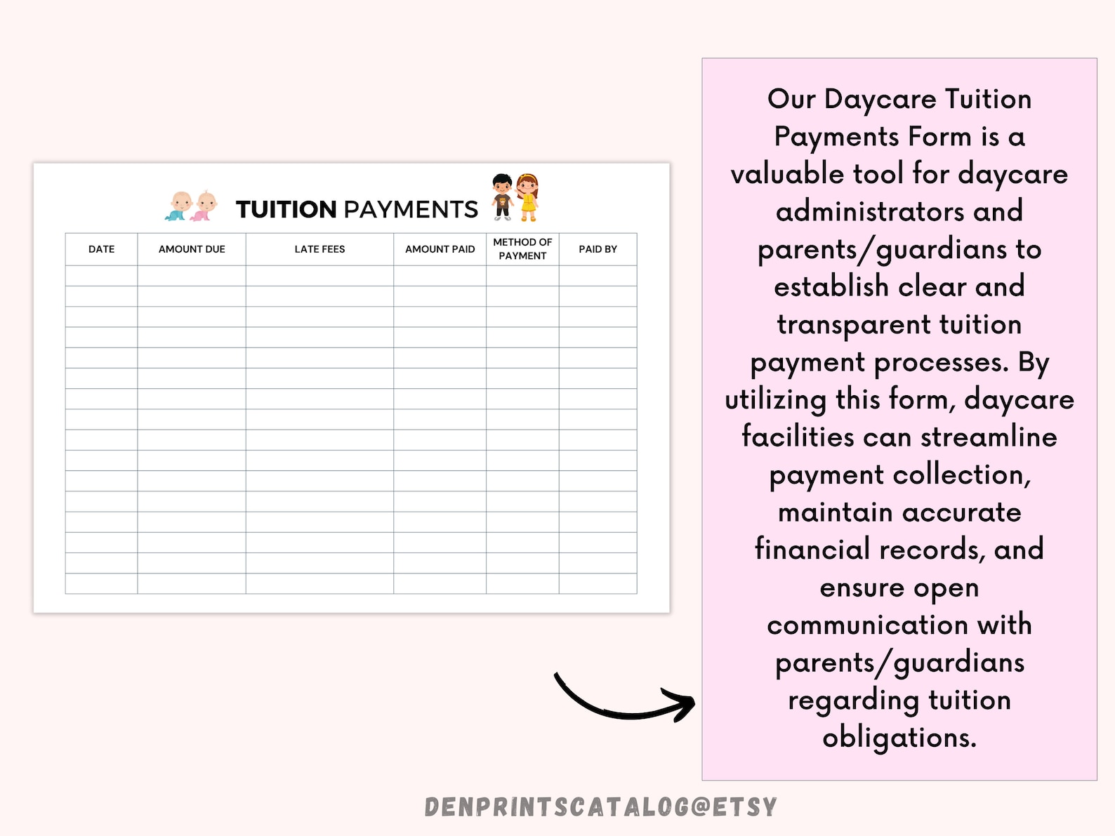 Daycare Tuition Payments Printable, Daycare Tuition Reports, Daycare ...