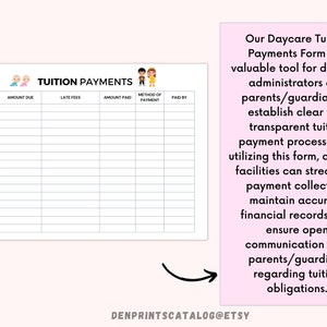 Daycare Tuition Payments Printable, Daycare Tuition Reports, Daycare ...