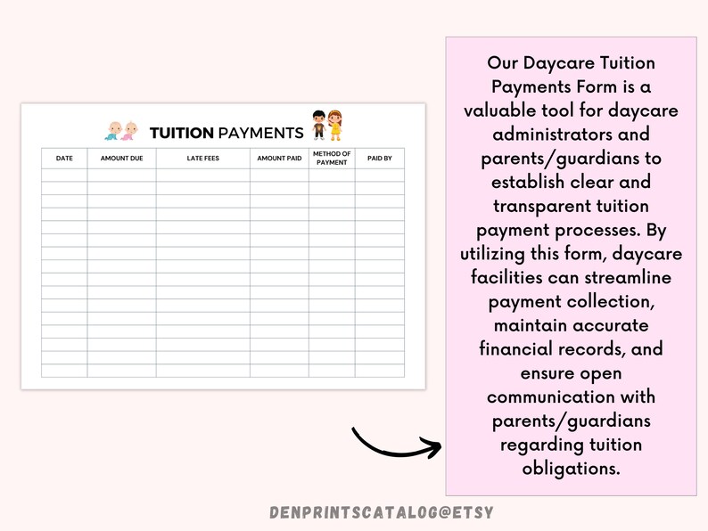 Daycare Tuition Payments Printable, Daycare Tuition Reports, Daycare ...