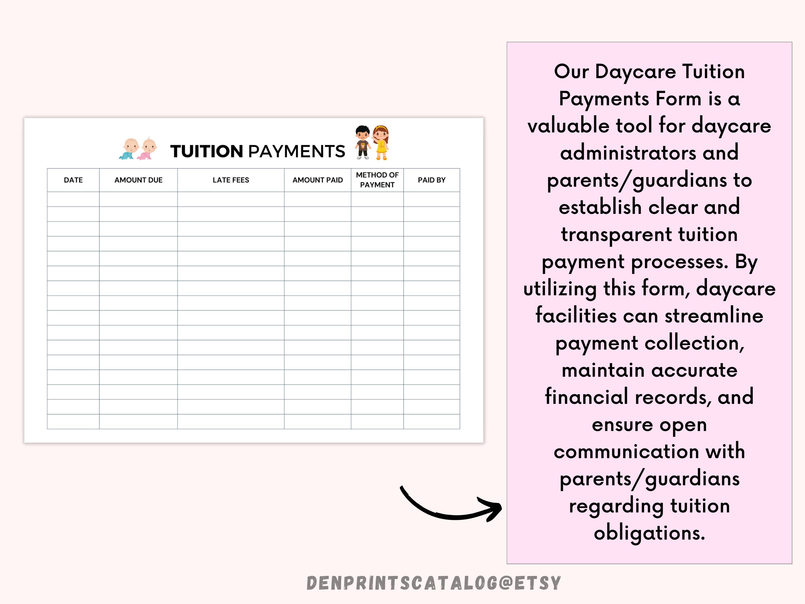 Daycare Tuition Payments Printable, Daycare Tuition Reports, Daycare ...