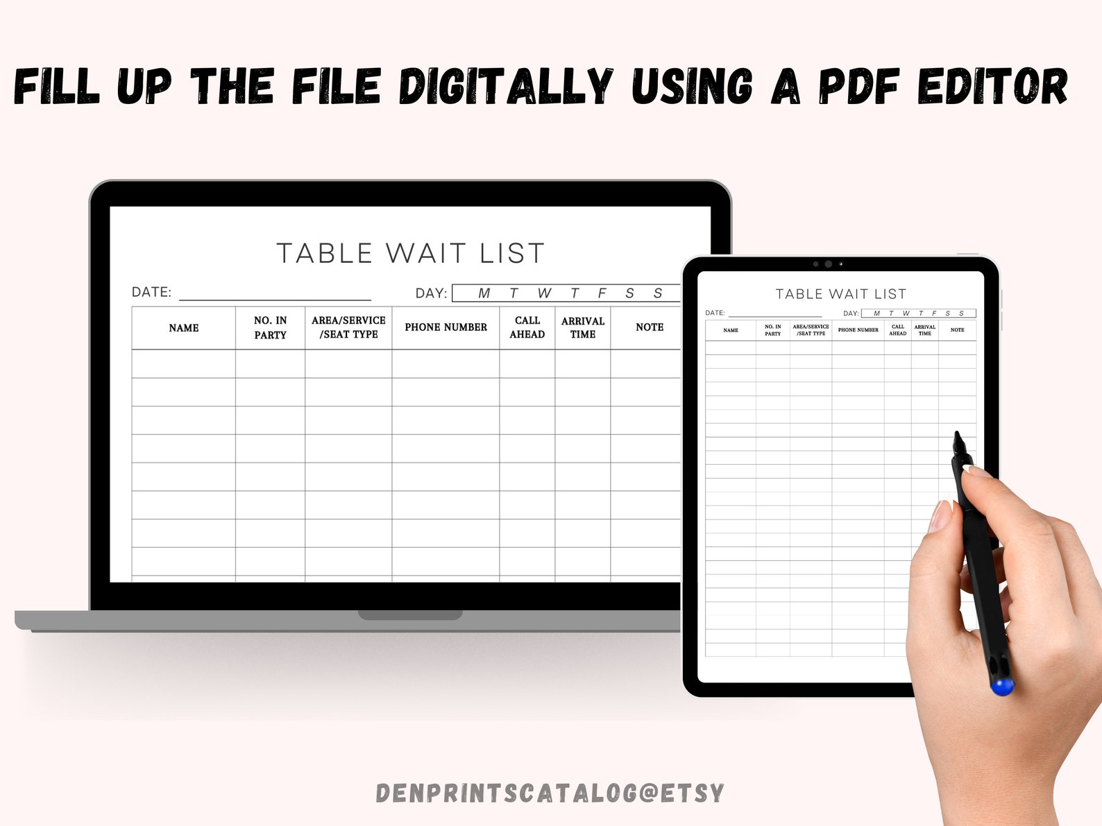 Restaurant Table Wait List Printable, Waiting List Printable ...