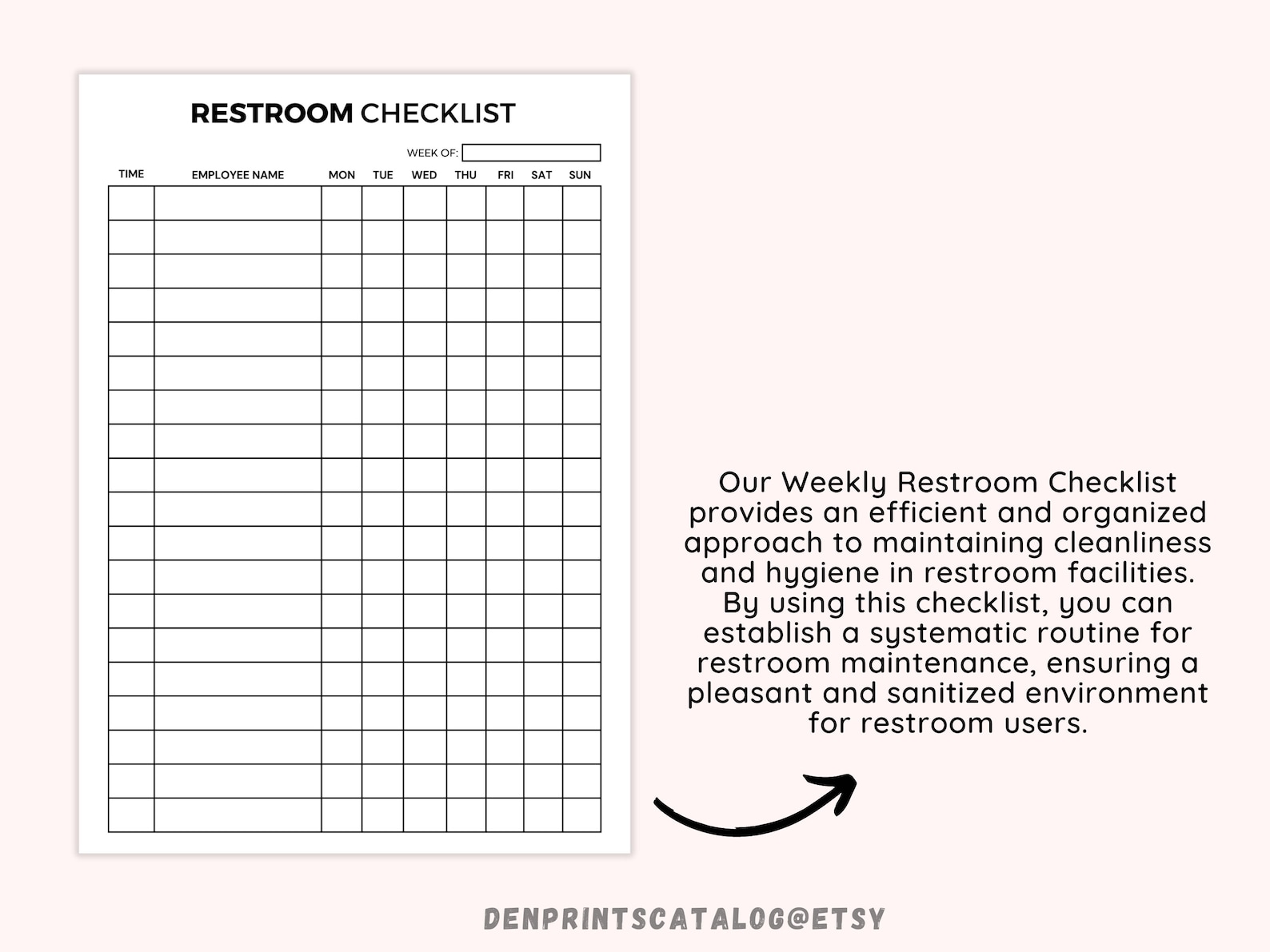 Weekly Bathroom Cleaning Chart With Employee Names Column Printable and ...