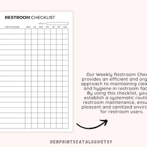 Weekly Bathroom Cleaning Chart With Employee Names Column Printable and ...