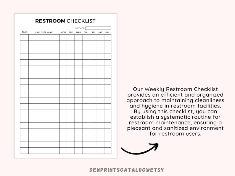 Weekly Bathroom Cleaning Chart With Employee Names Column Printable and ...