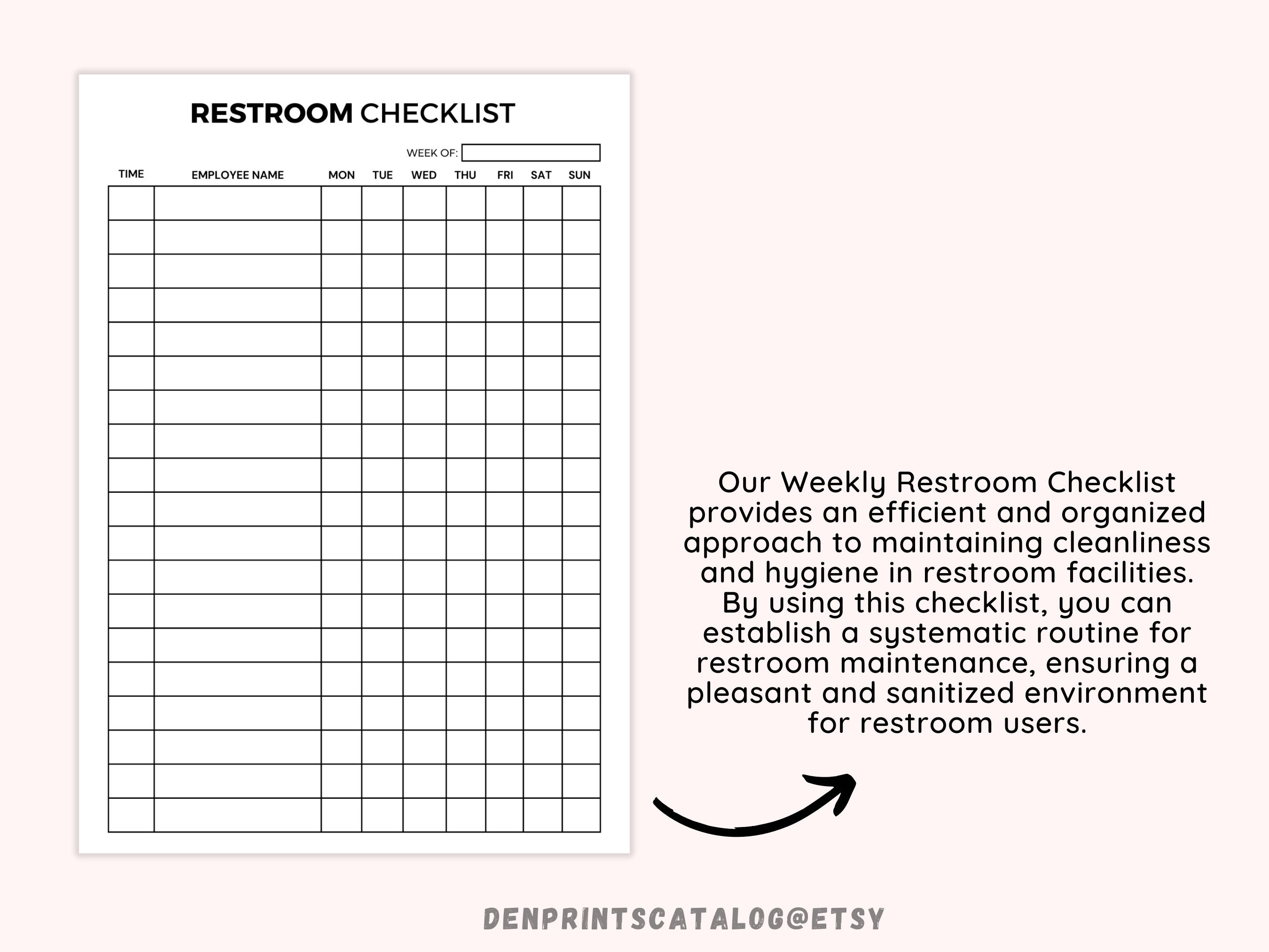 Weekly Bathroom Cleaning Chart With Employee Names Column Printable and ...