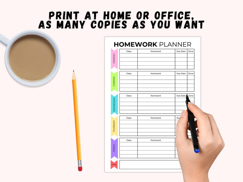 Printable Homework Planner, Homework Chart, Homework Tracker ...