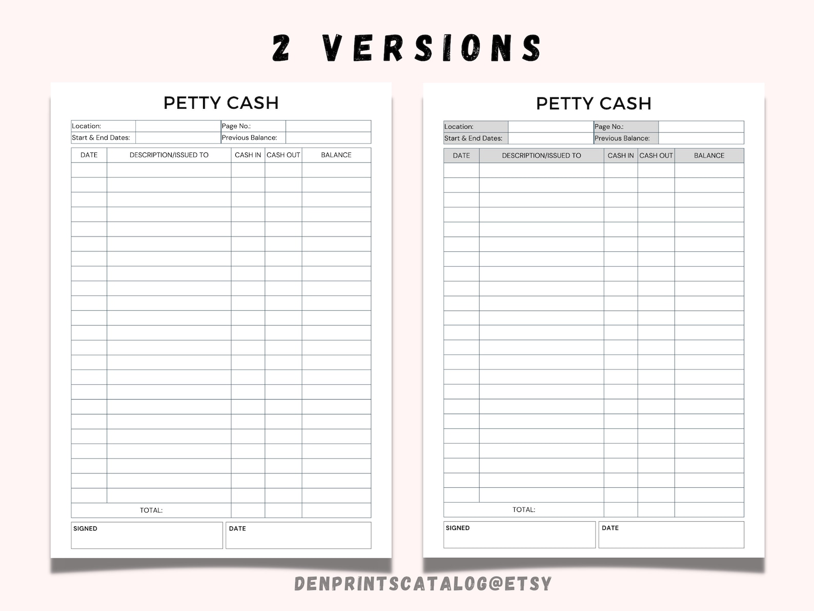 Petty Cash Ledger Printable Petty Cash Log Printable Petty - Etsy Canada