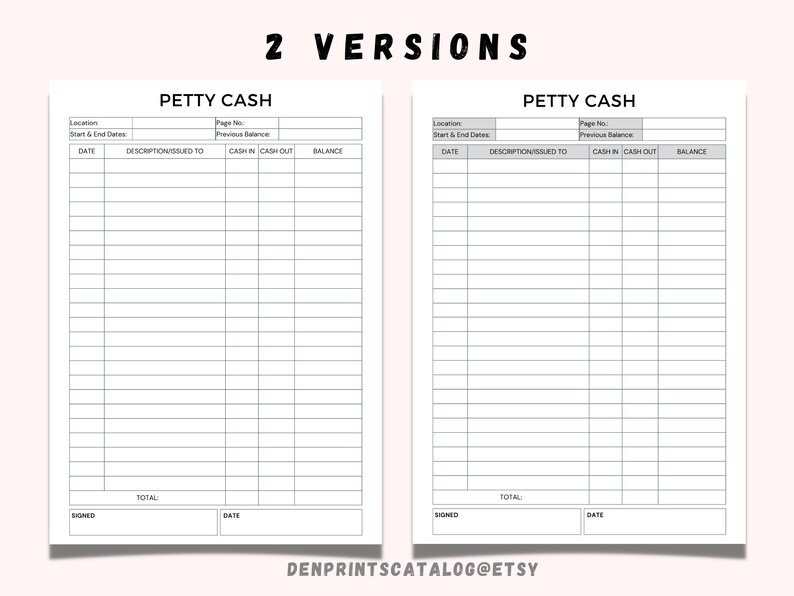 Petty Cash Ledger Printable Petty Cash Log Printable Petty - Etsy UK