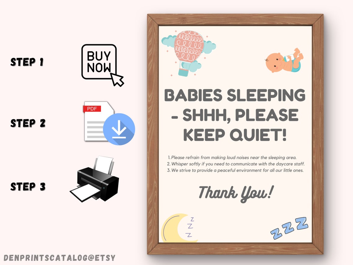 Babies Sleeping Sign Printable Daycare Be Quiet Naptime - Etsy