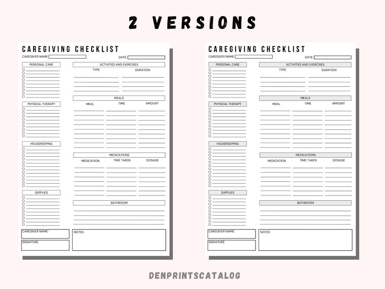Caregiver Daily Tasks Printable, Caregiving Checklist, Elderly Care ...