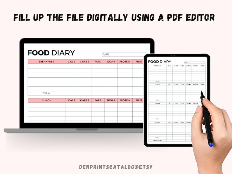 Daily Food Diary Printable, Printable Daily Food Journal, Minimalist ...