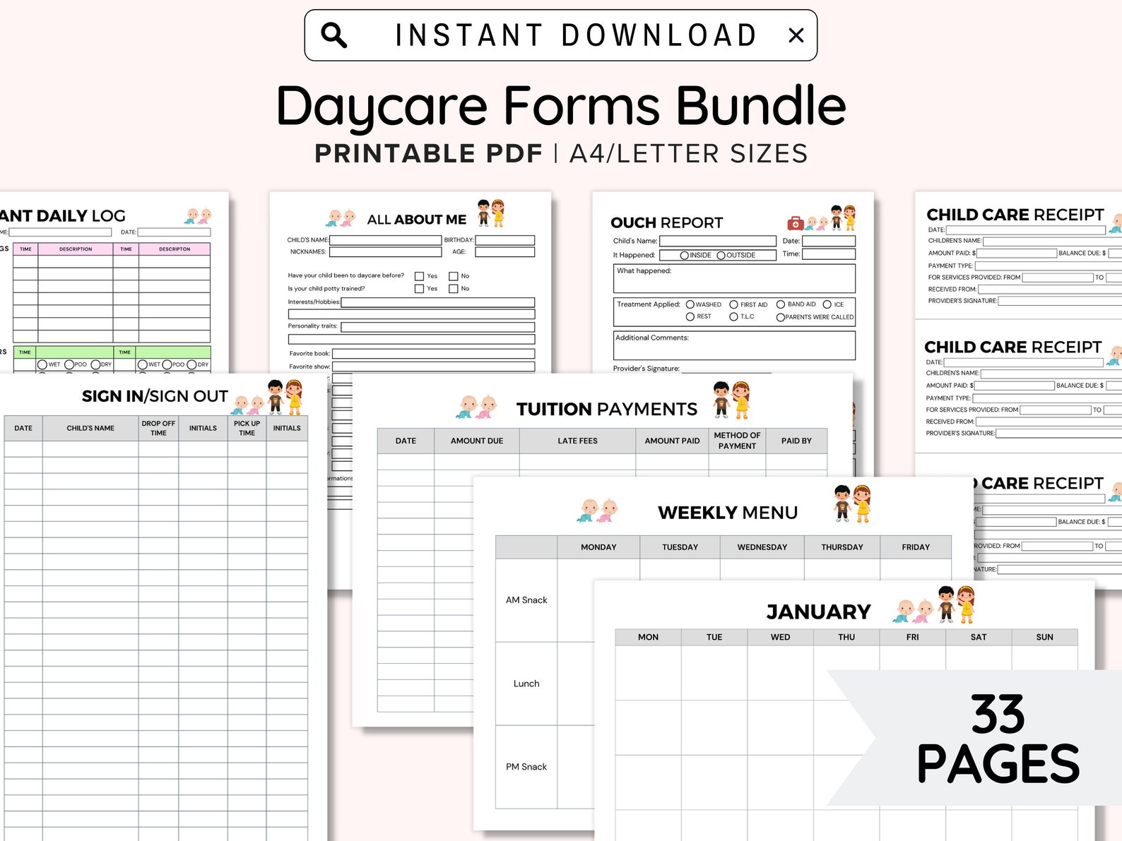 Daycare Forms Bundle, Printable Forms for Daycare, Preschool, Nanny ...