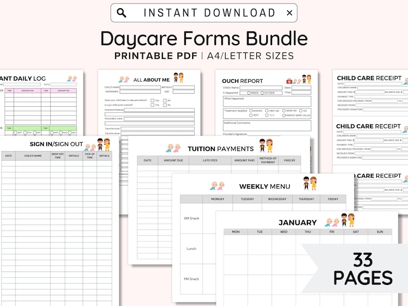Daycare Forms Bundle, Printable Forms for Daycare, Preschool, Nanny ...