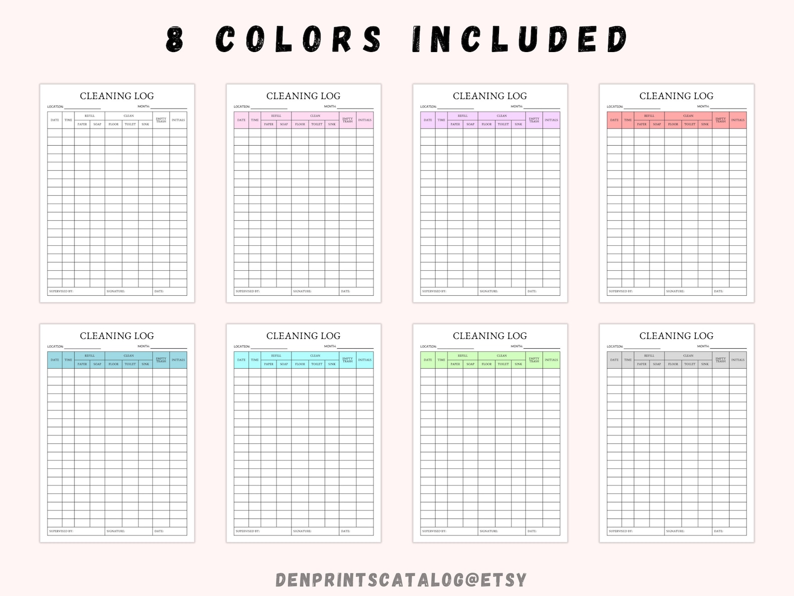 Weekly Bathroom Cleaning Chart Printable, Restroom Cleaning Log for ...