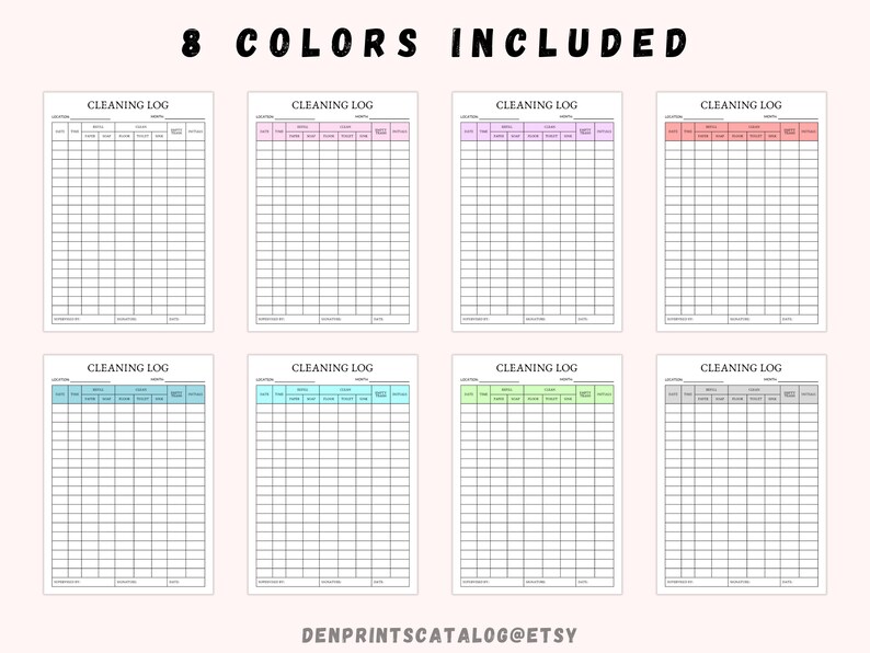 Weekly Bathroom Cleaning Chart Printable, Restroom Cleaning Log for ...