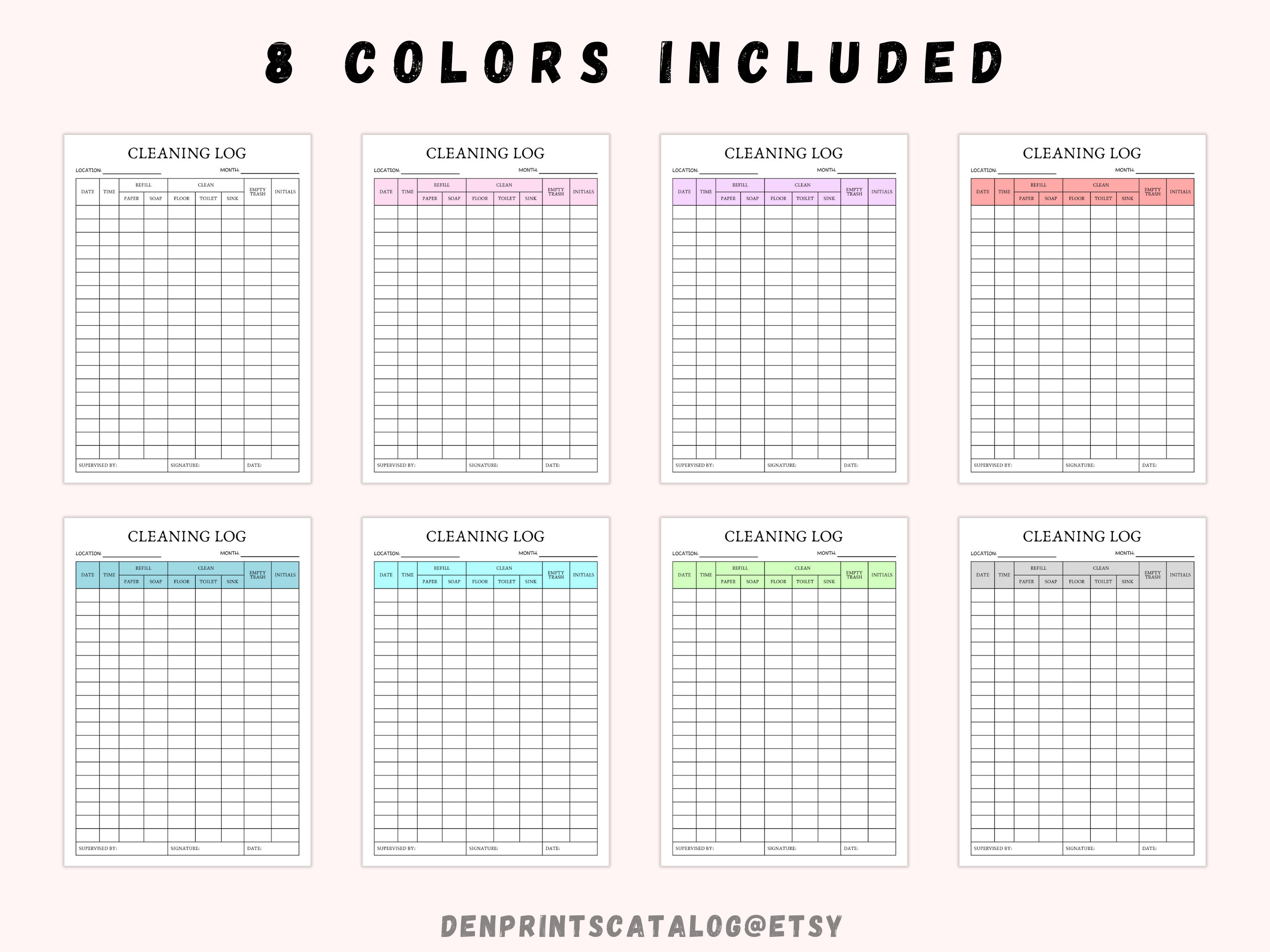 Weekly Bathroom Cleaning Chart Printable, Restroom Cleaning Log for ...