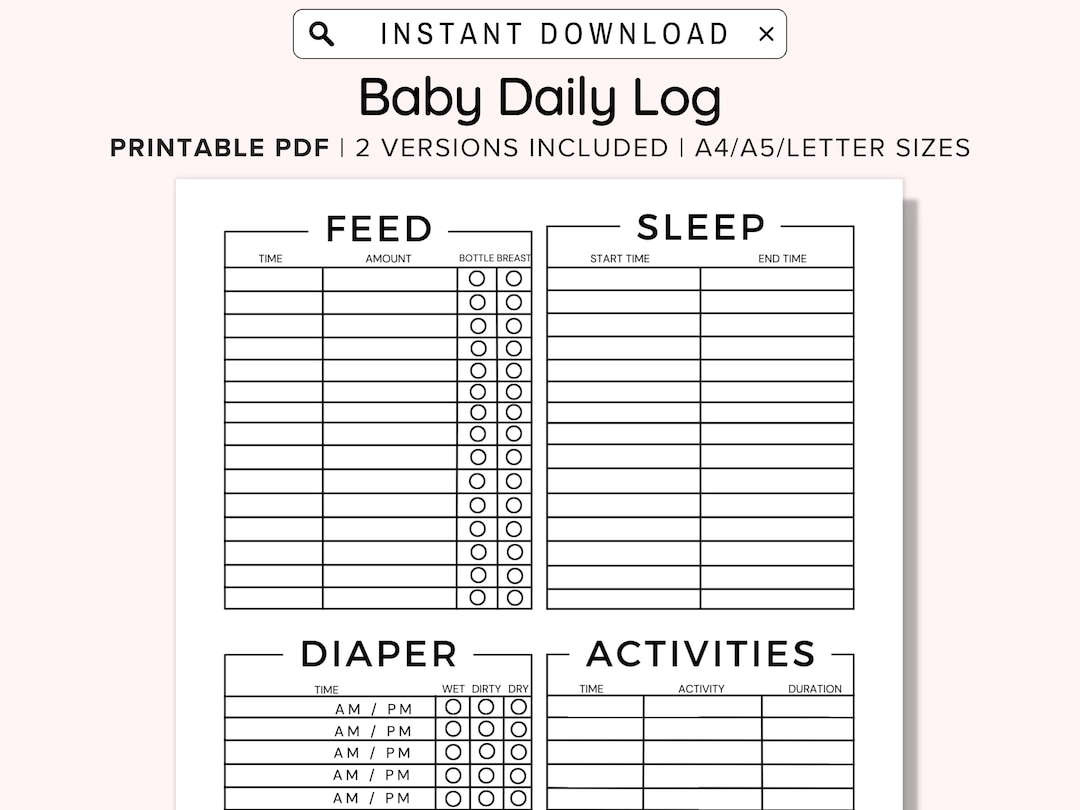 Baby Daily Log, Infant Daily Log, Baby Care Journal, Infant Activity ...