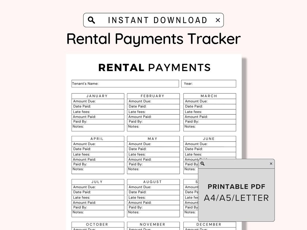 Rent Payment Tracker Printable, Tenant Payment Tracker, Rent Payment ...