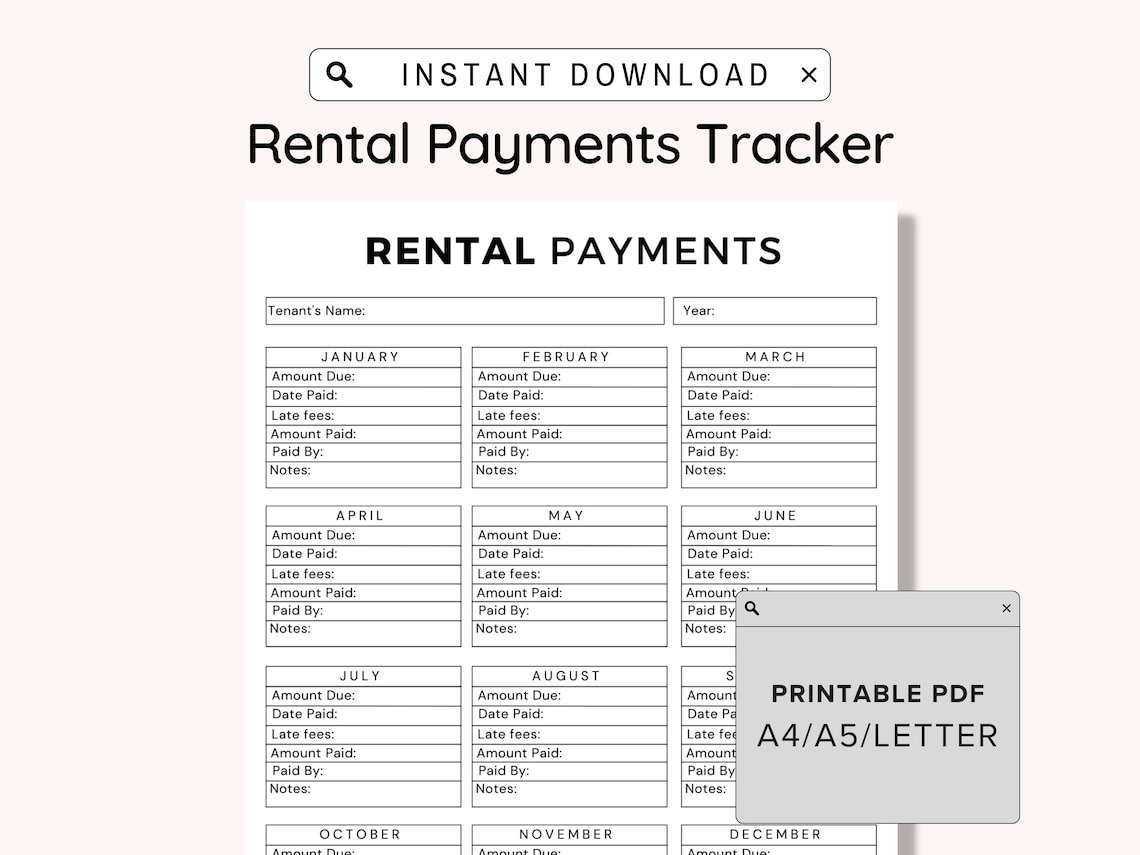Rent Payment Tracker Printable, Tenant Payment Tracker, Rent Payment ...