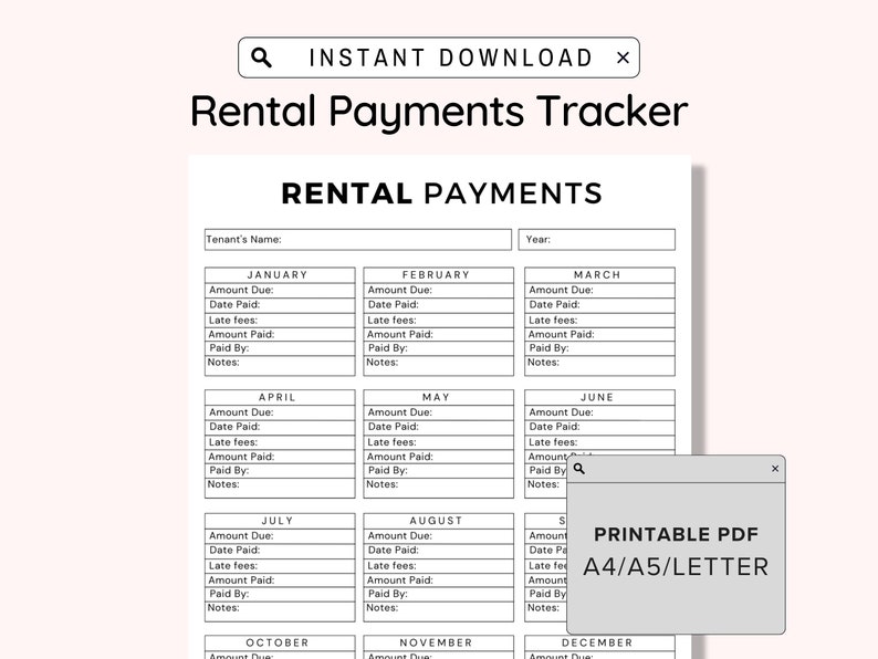 Rent Payment Tracker Printable, Tenant Payment Tracker, Rent Payment ...