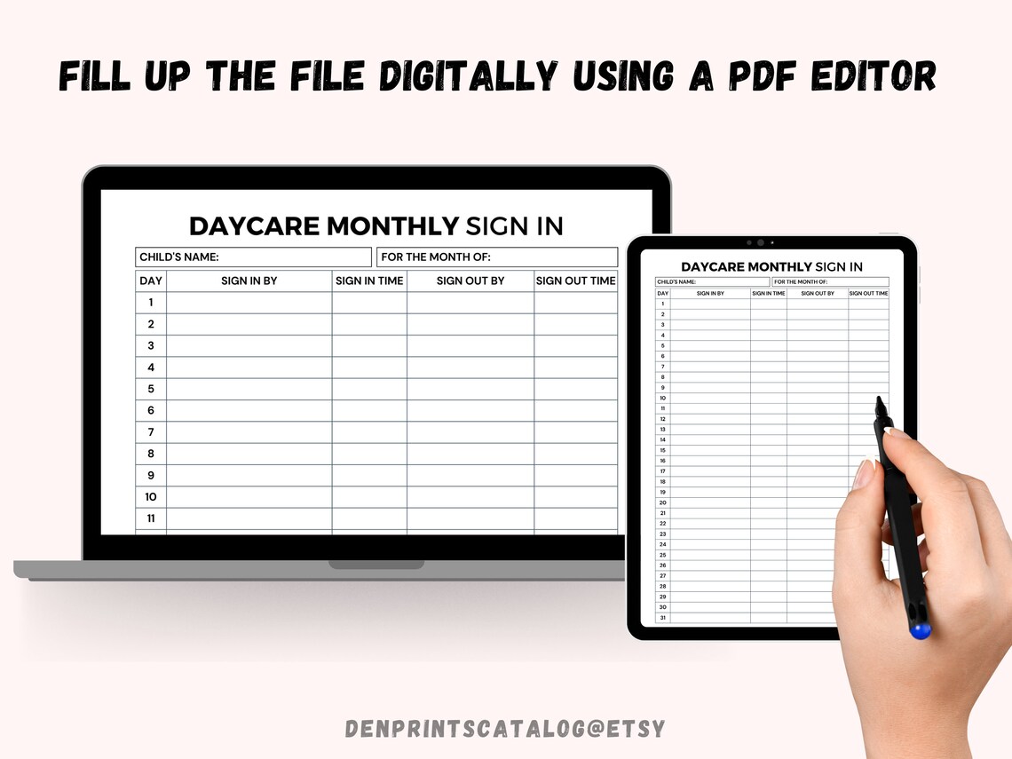 Daycare Monthly Sign in and Out, Student Name Print and Write, Sign in ...