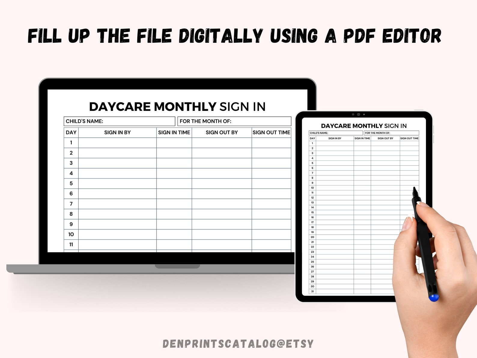 Daycare Monthly Sign in and Out, Student Name Print and Write, Sign in ...