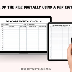 Daycare Monthly Sign in and Out, Student Name Print and Write, Sign in ...