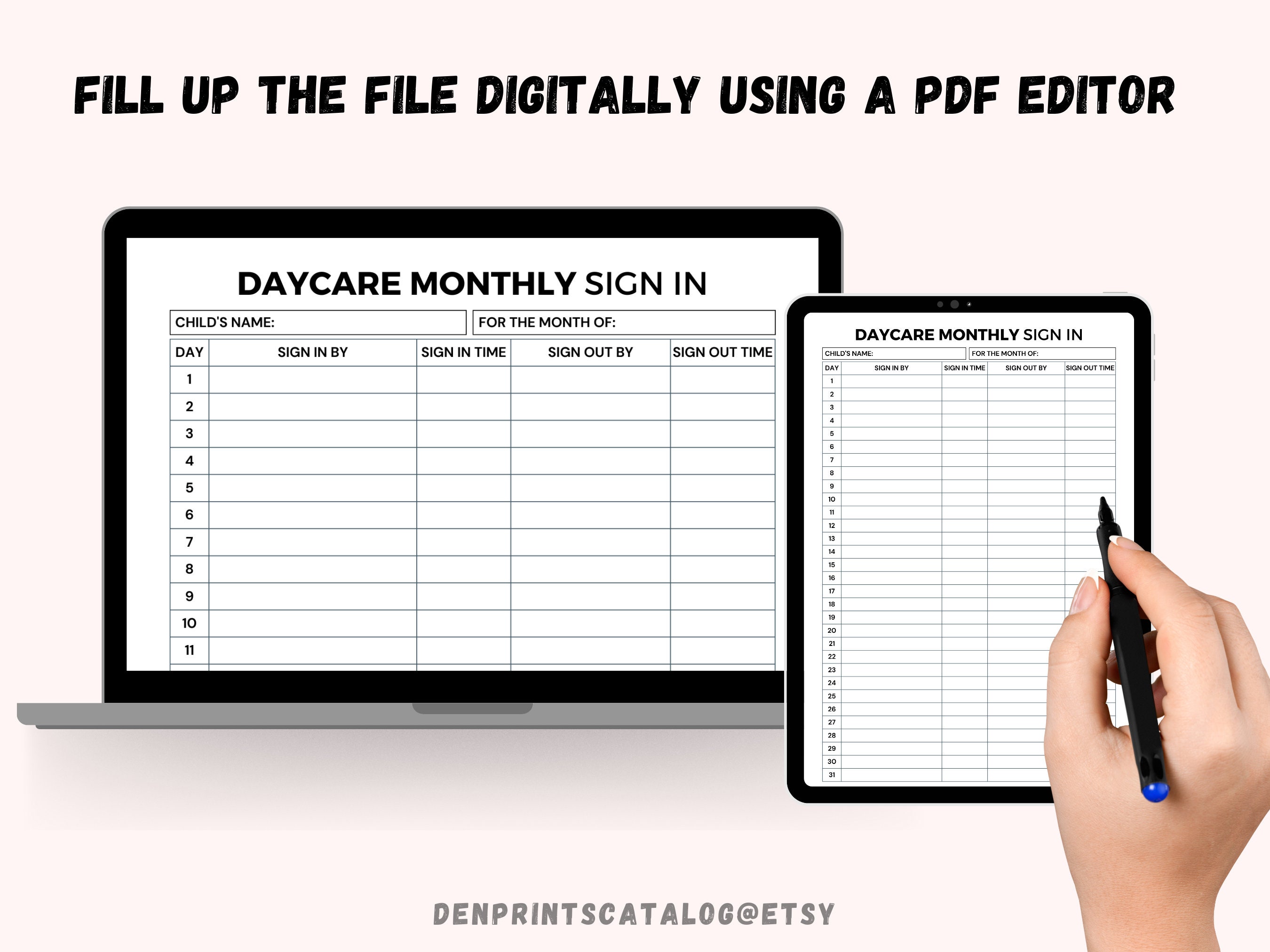 Daycare Monthly Sign in and Out, Student Name Print and Write, Sign in ...