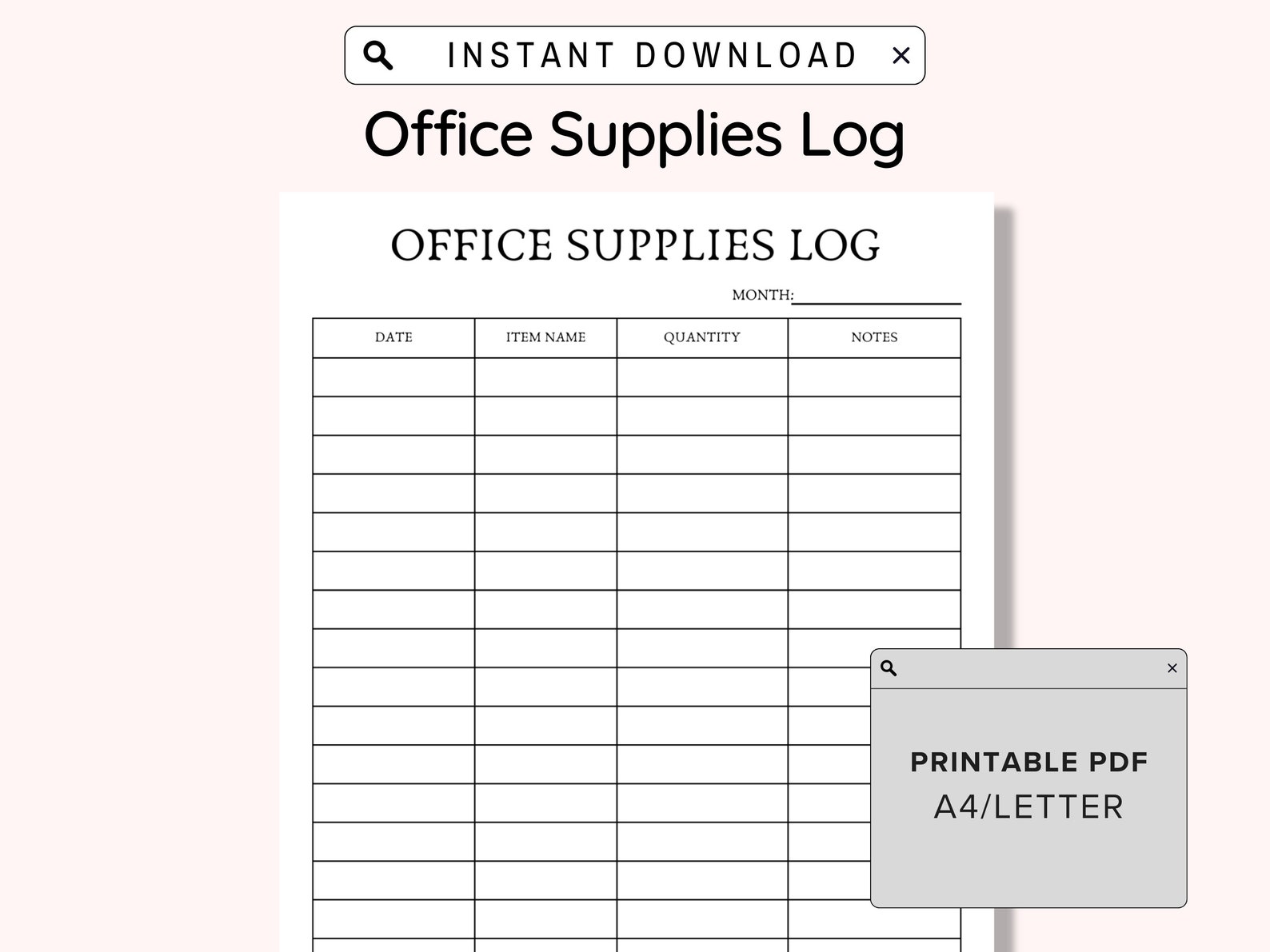 Office Supplies Log Checklist Printable, Business Office Supplies ...